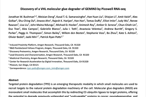 Discovery of a VHL Molecular Glue Degrader of GEMIN3 by Picowell RNA-seq - Plexium, Inc.